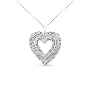 HAUS OF BRILLIANCE Silver 1 1/4 Cttw Diamond Heart Pendant Necklace - White