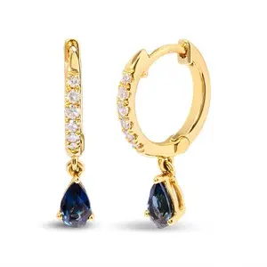 HAUS OF BRILLIANCE 10k Gold Sapphire And Diamond Dangle Hoop Earrings - Yellow
