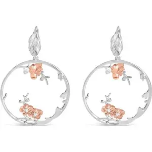 HAUS OF BRILLIANCE Floral Hoop Earrings With 1/10 Ct Diamond - White