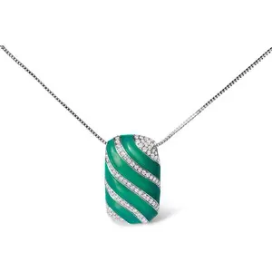 HAUS OF BRILLIANCE Silver Turquoise Enamel And Diamond Pendant Necklace - White