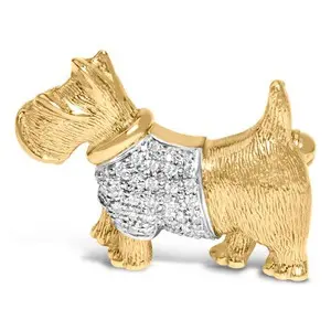 HAUS OF BRILLIANCE 18k Gold Diamond Scottish Terrier Brooch Pendant - Yellow