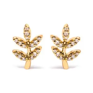 HAUS OF BRILLIANCE 10k Gold Diamond Leaf Stud Earrings