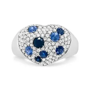 HAUS OF BRILLIANCE 18k Gold Diamond And Sapphire Heart Ring - White