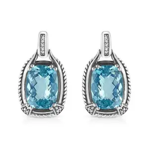 HAUS OF BRILLIANCE Silver Blue Topaz And Diamond Dangle Earrings - White