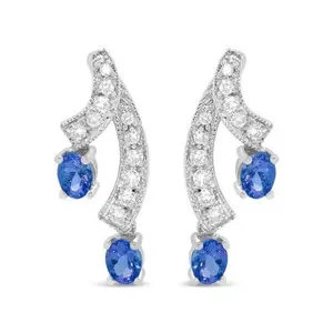HAUS OF BRILLIANCE 14k Gold Diamond And Tanzanite Drop Earrings - White