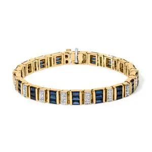 HAUS OF BRILLIANCE 14k Gold Diamond And Sapphire Link Bracelet - Yellow