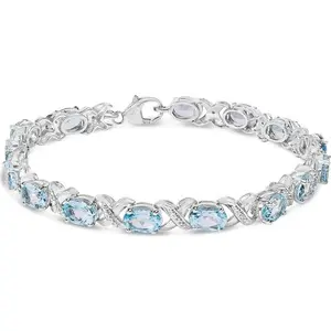 HAUS OF BRILLIANCE 16.0 Cttw Oval Blue Topaz And Diamond Accent Tennis X Link Bracelet - White