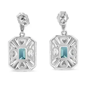 HAUS OF BRILLIANCE Silver Blue Topaz And Diamond Dangle Earrings