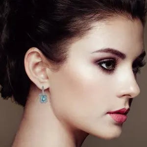 HAUS OF BRILLIANCE Silver Blue Topaz And Diamond Dangle Earrings