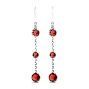HAUS OF BRILLIANCE 925 Sterling Silver Garnet Dangle Earrings - White