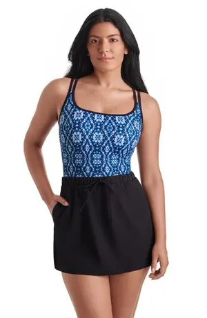 SHAPESOLVER SPORT Skirted One-piece Swimsuit - Modern Mosaic