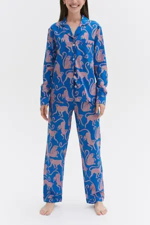 Desmond & Dempsey Long Pajama Set - Chango Blue/pink