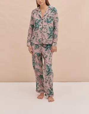 Desmond & Dempsey Long Pajama Set - Parrot Pink/green
