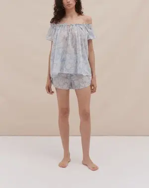 Desmond & Dempsey Idyllic Short Pajama Set - Alma Fig Blue