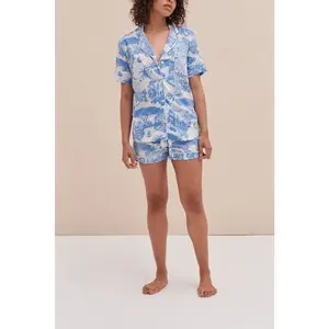 Desmond & Dempsey Short Sleeve Pajama Set - Loxodonta Blue