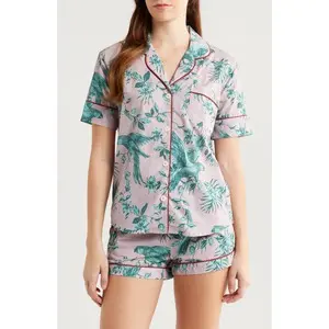 Desmond & Dempsey Print Cotton Short Pajamas - Pink/green