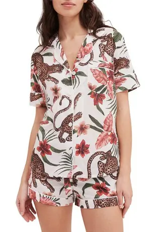 Desmond & Dempsey Print Cotton Short Pajamas - Cream