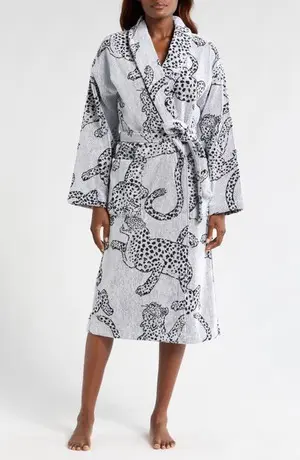 Desmond & Dempsey Print Terry Cloth Robe Cream
