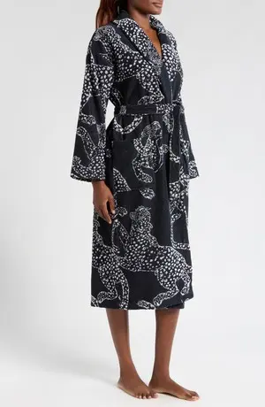 Desmond & Dempsey Print Terry Cloth Robe - Navy