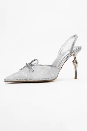 PROLOGUE SHOES Peony Mesh Bow Pointed Toe Pump