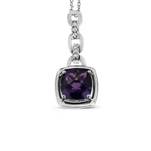 HAUS OF BRILLIANCE Silver Amethyst And Diamond Pendant Necklace - White