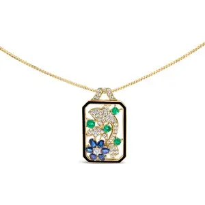 HAUS OF BRILLIANCE 18k Gold Diamond, Sapphire, And Emerald Pendant Necklace & Brooch - Yellow