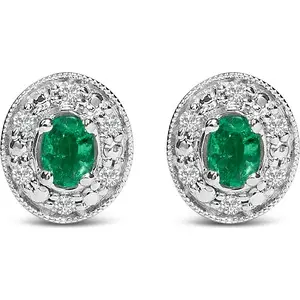HAUS OF BRILLIANCE 14k Gold Emerald And Diamond Halo Stud Earrings - White