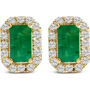 HAUS OF BRILLIANCE 14k Gold Emerald And Diamond Halo Stud Earrings - Yellow