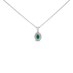 HAUS OF BRILLIANCE 14k Gold Emerald And Diamond Halo Pendant Necklace - White
