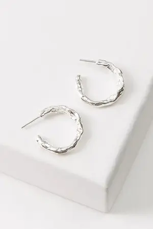 NOONDAY COLLECTION Molten Metal Hoop Earrings - Silver