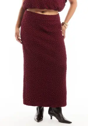 JUNE + VIE Textured Knit Midi Skirt - Pickled Beet