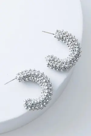 NOONDAY COLLECTION Chrome Crochet Hoop Earrings - Silver