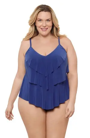AQUA GREEN Triple Tier Adjustable Tankini Swimsuit Top - Cerulean