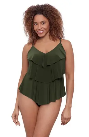 AQUA GREEN Triple Tier Adjustable Tankini Swimsuit Top Malachite
