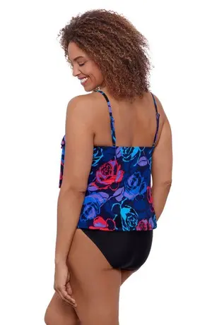 AQUA GREEN Triple Tier Adjustable Tankini Swimsuit Top - Rose Grows