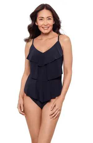 AQUA GREEN Triple Tier Adjustable Tankini Swimsuit Top - True Navy