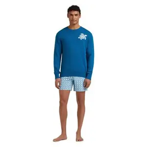 Vilebrequin Crewneck Cotton Cashmere Sweater With Jacquard Turtle - Peacock