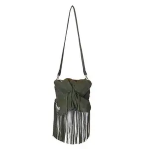 Carlos Falchi Suede Fringe Butterfly Bag - Olive