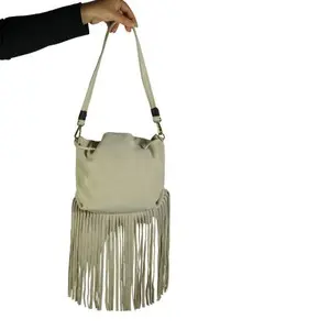Carlos Falchi Suede Fringe Butterfly Bag - Sand