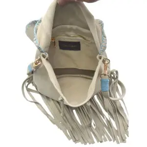Carlos Falchi Suede Fringe Butterfly Bag - Sand