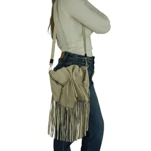 Carlos Falchi Suede Fringe Butterfly Bag - Sand