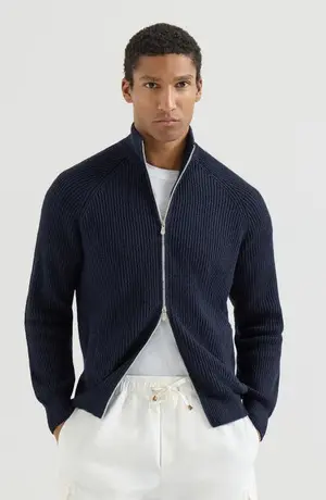 Brunello Cucinelli Malfilé Cotton Zip-up Cardigan - Blue