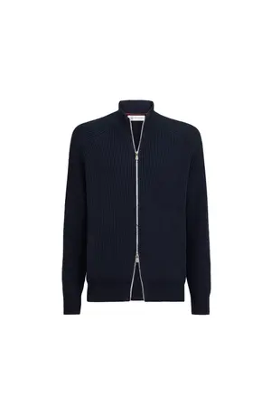 Brunello Cucinelli Malfilé Cotton Zip-up Cardigan - Blue