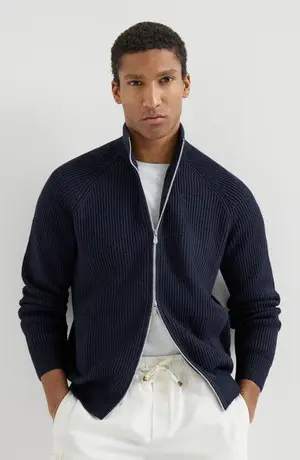 Brunello Cucinelli Malfilé Cotton Zip-up Cardigan - Blue