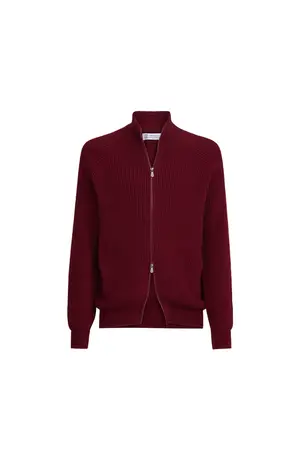 Brunello Cucinelli Malfilé Cotton Zip-up Cardigan - Cherry