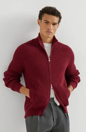 Brunello Cucinelli Malfilé Cotton Zip-up Cardigan - Cherry