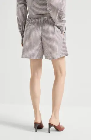 Brunello Cucinelli Pyjama-style Striped Shorts - Bordeaux