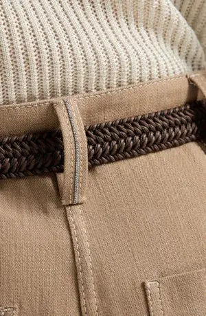 Brunello Cucinelli Wide Leg Cotton Twill Trousers - Desert