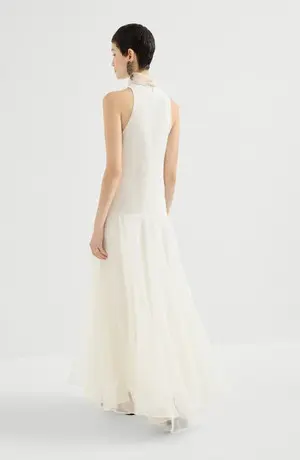 Brunello Cucinelli Crispy Silk Dress With Monili - Butter