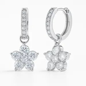 DONATELLO GIAN Floral Crystal Drop Earrings - Silver
